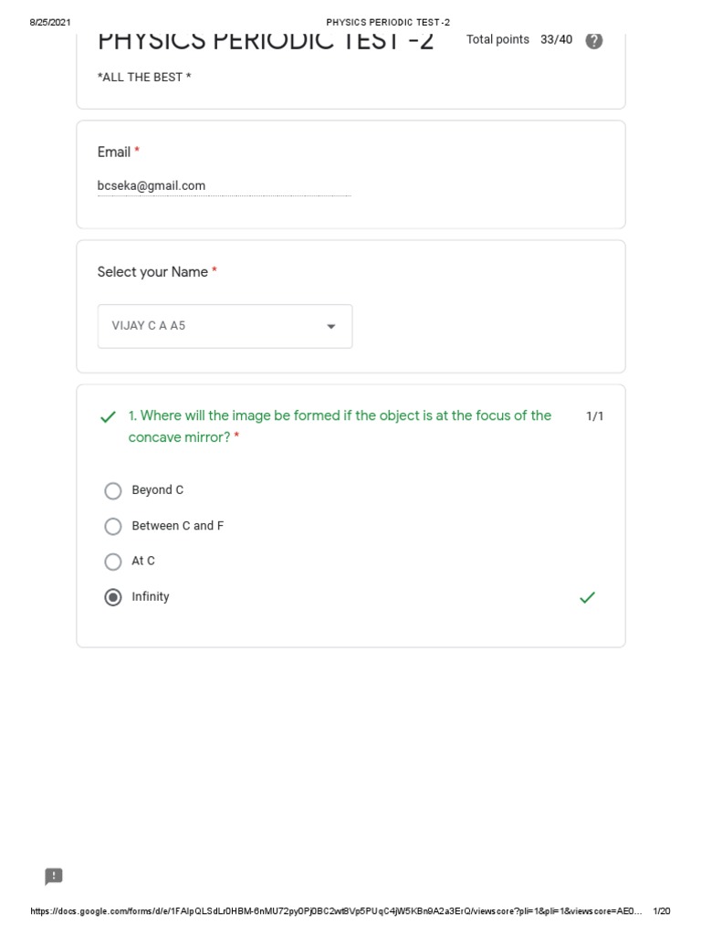 Physics Periodic Test - 2 | PDF | Refraction | Light