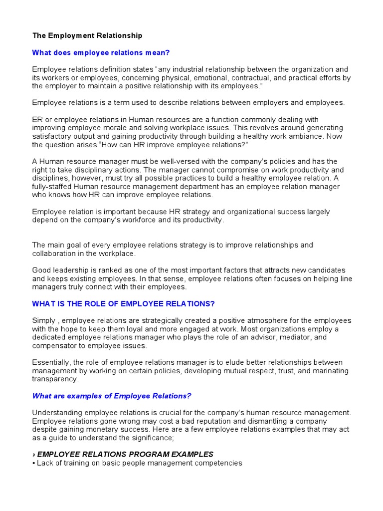 Employer And Employee Relationship In The Workplace