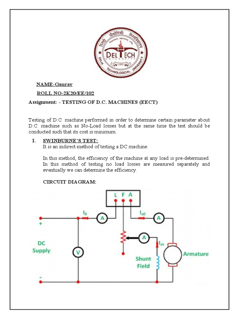 Testing of DC Machines | PDF | Electric Motor | Electric Generator