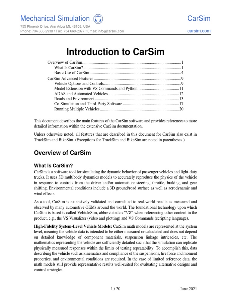 Introduction To Carsim | PDF | Simulation | Control Theory