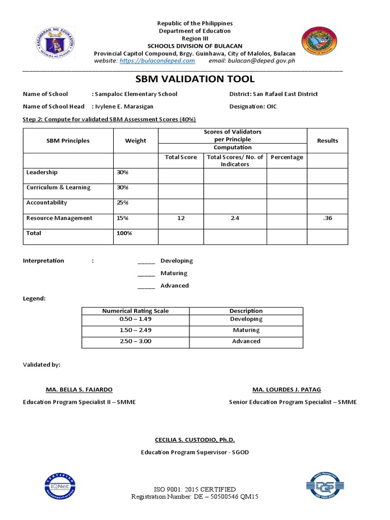Score Sheet Principle 4 | PDF