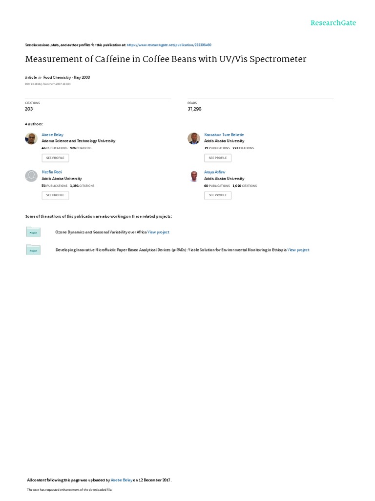 Caffeine UV/Vis Spectrum Analysis | PDF | Absorption Spectroscopy ...