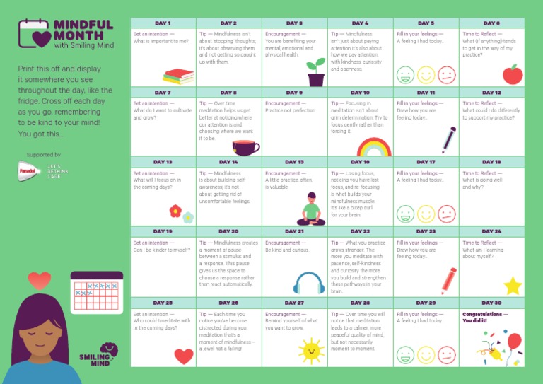 Mindful Month Calendar | PDF | Mindfulness | Feeling