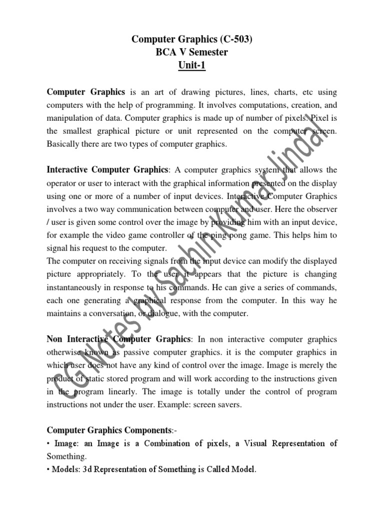 Computer Graphics (C-503) BCA V Semester Unit-1 | PDF | Computer Graphics | Graphics