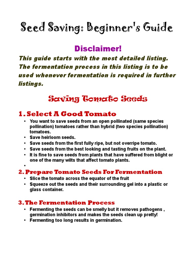 Beginner Seed Saving Guide | Download Free PDF | Seed | Tomato