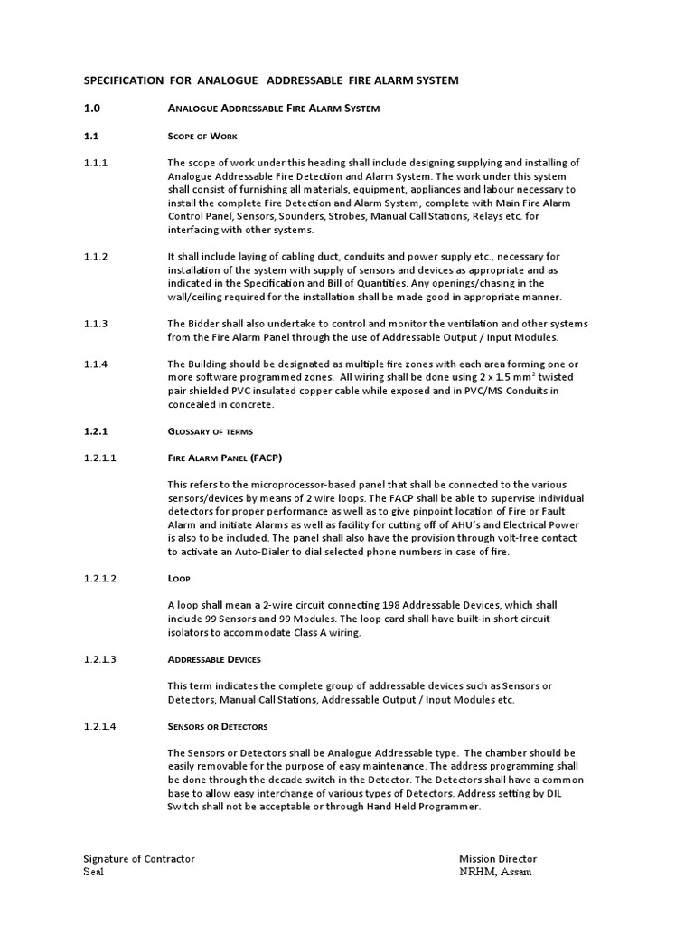 Specification For Analogue Addressable Fire Alarm System | PDF ...