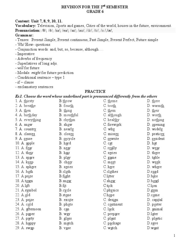 Revision For The 2nd Semester - g6 | PDF | Reuse