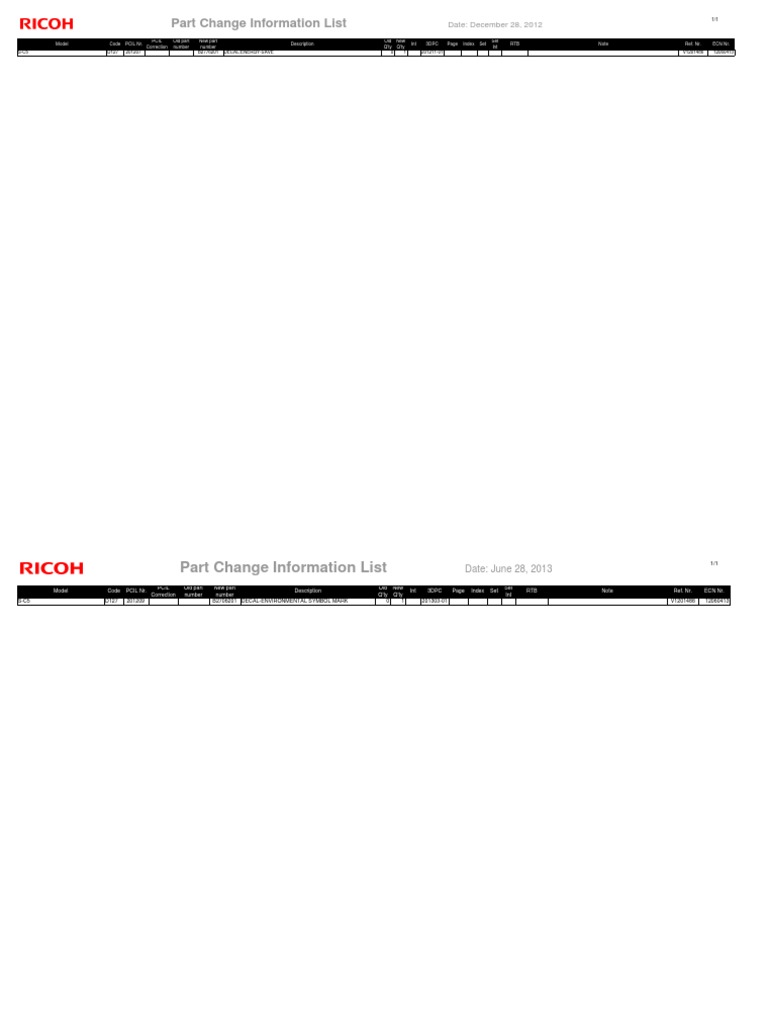 Part Change Information List: Date: December 28, 2012 | PDF ...