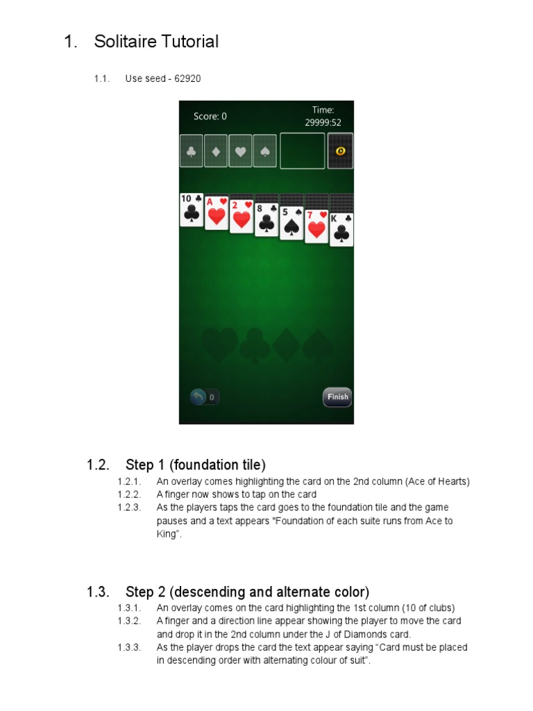 Solitaire Tutorial: 1.2. Step 1 (Foundation Tile) | PDF