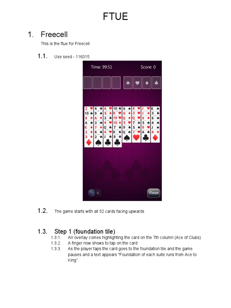 FTUE For Freecell | PDF | Card Games | Playing Cards