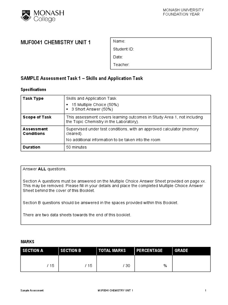 Sample Skills and Assessment Task Solutions | PDF | Sodium Hydroxide ...