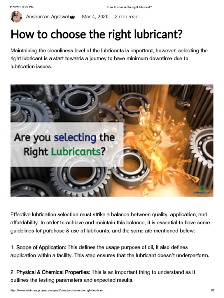 Guide to Choosing the Right Lubricant for Your Application | PDF ...