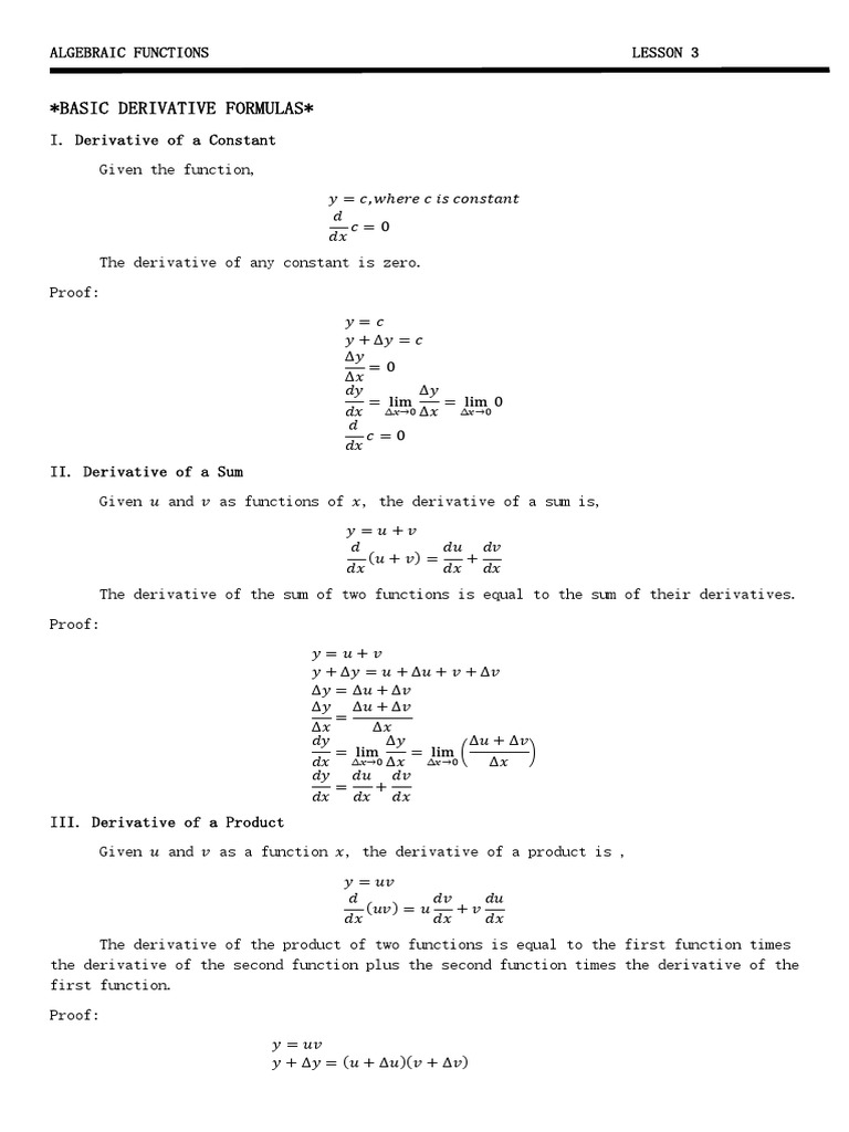 Lesson 3 Pdf Derivative Function Mathematics