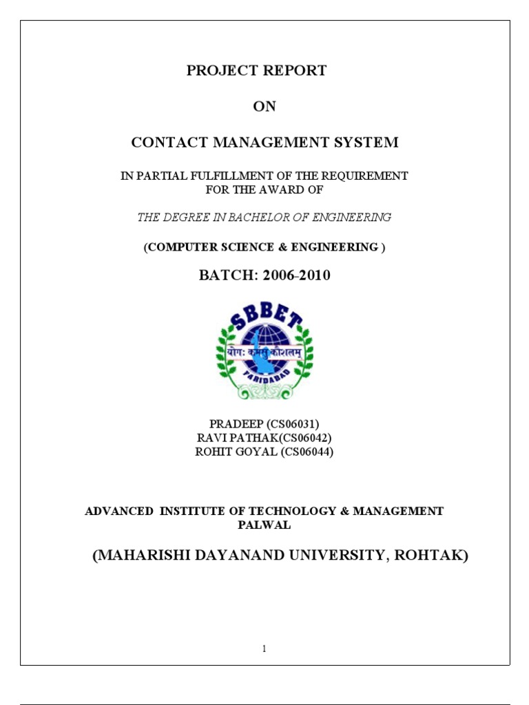 Project Report ON Contact Management System: in Partial Fulfillment of ...