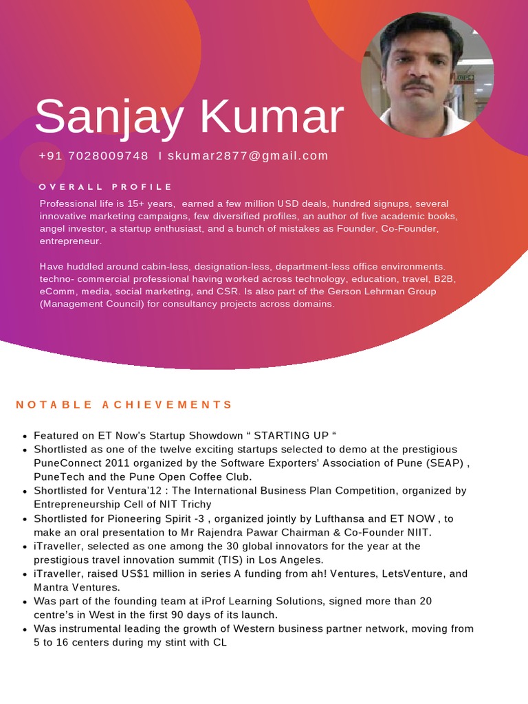 Sanjay Kumar - CV | PDF | Sales | Franchising