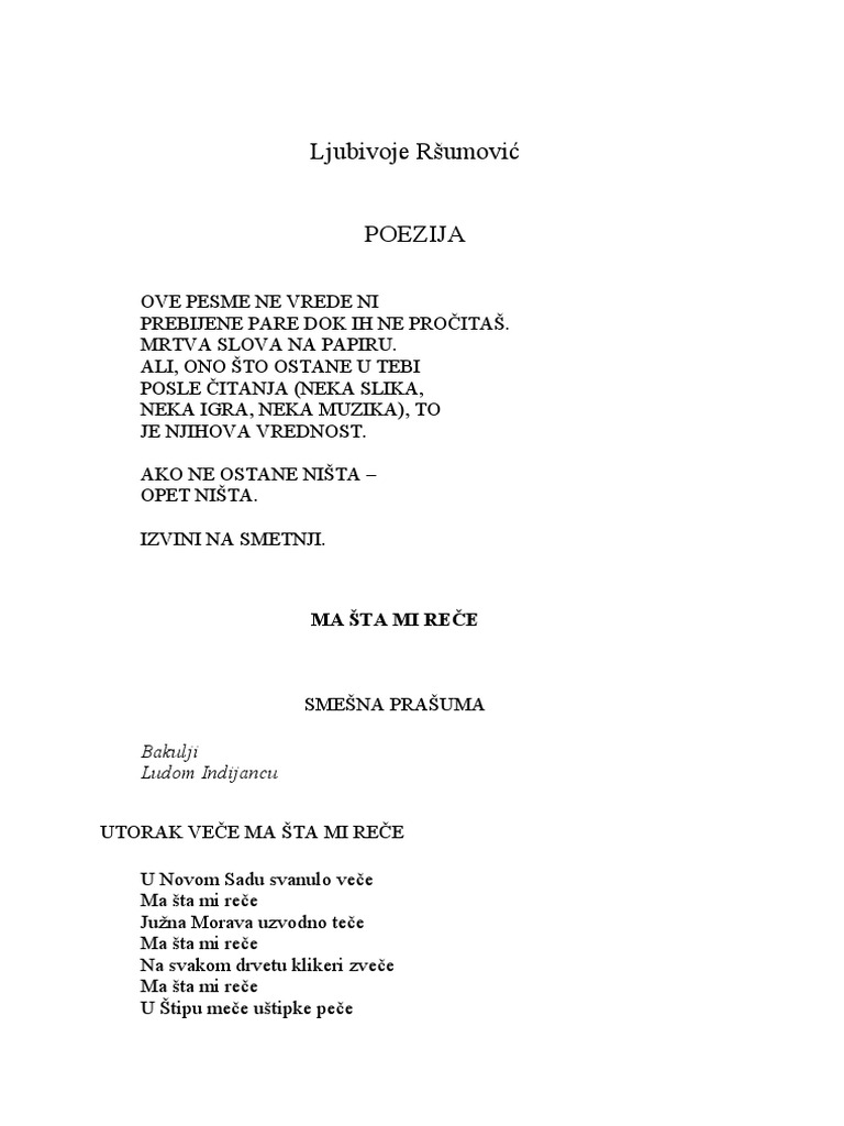 Ljubivoje Rsumovic Poezija | PDF