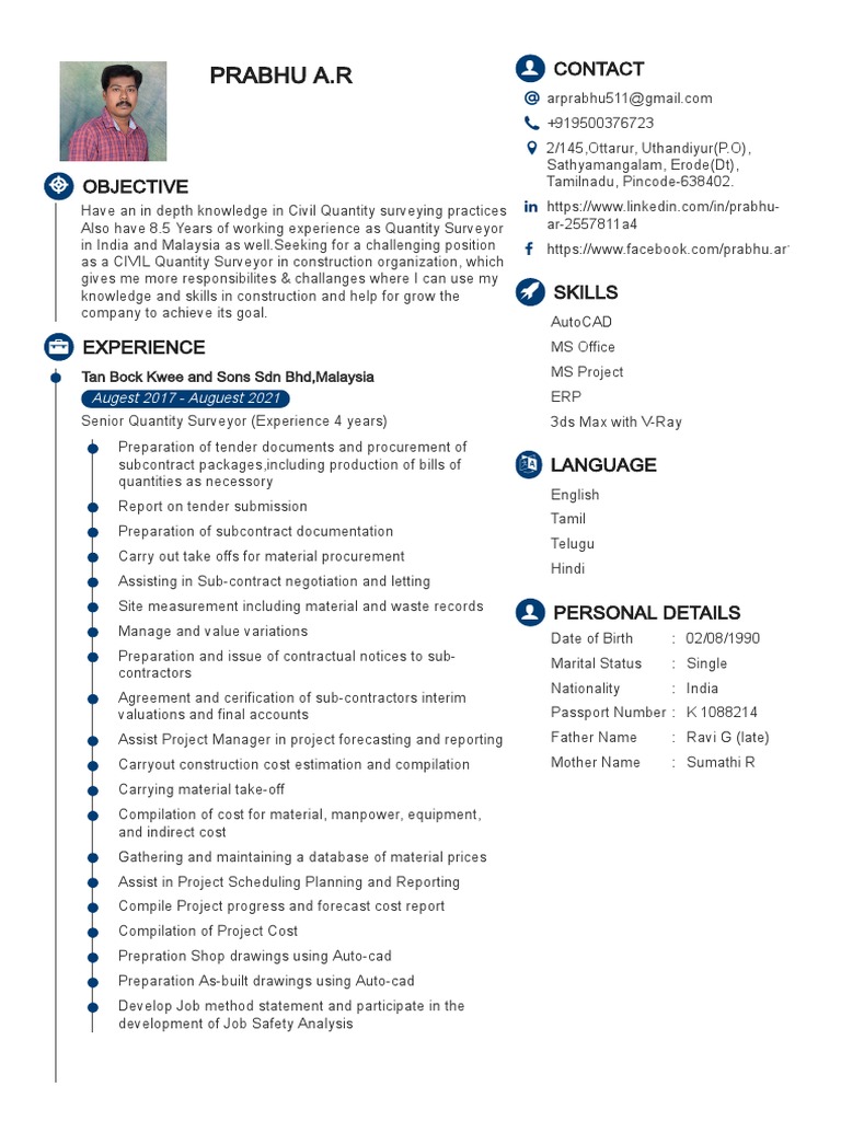 CV - Prabhu QS Engineer | PDF