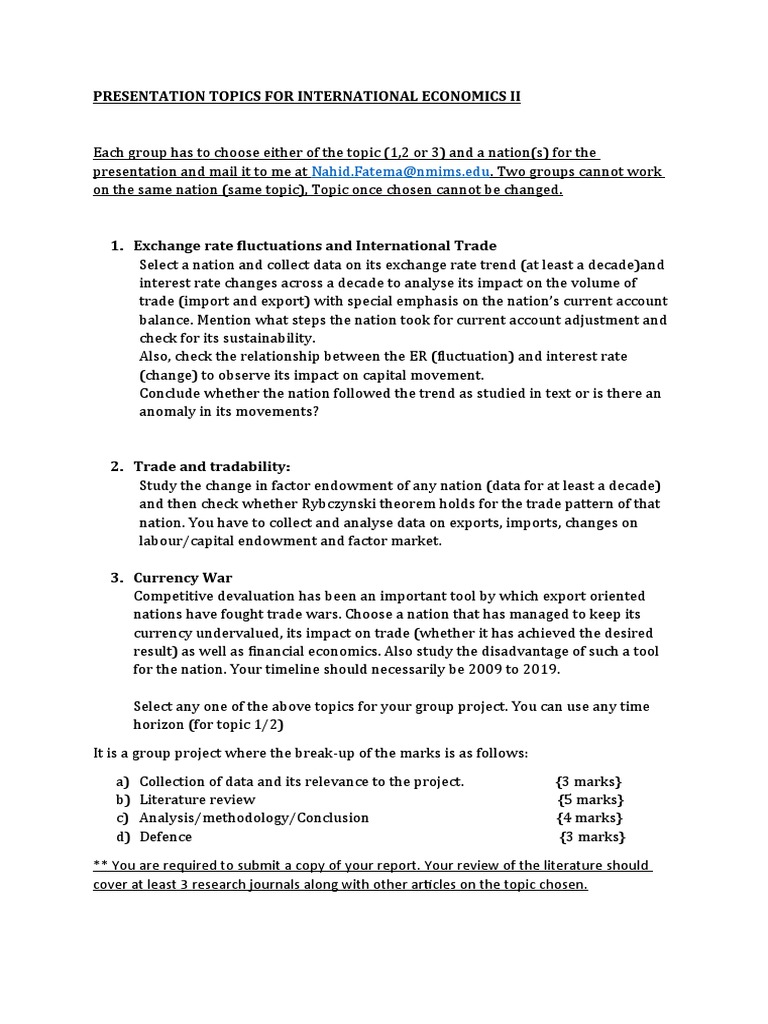 Presentation Topics For International Economics Ii: Nahid - Fatema ...