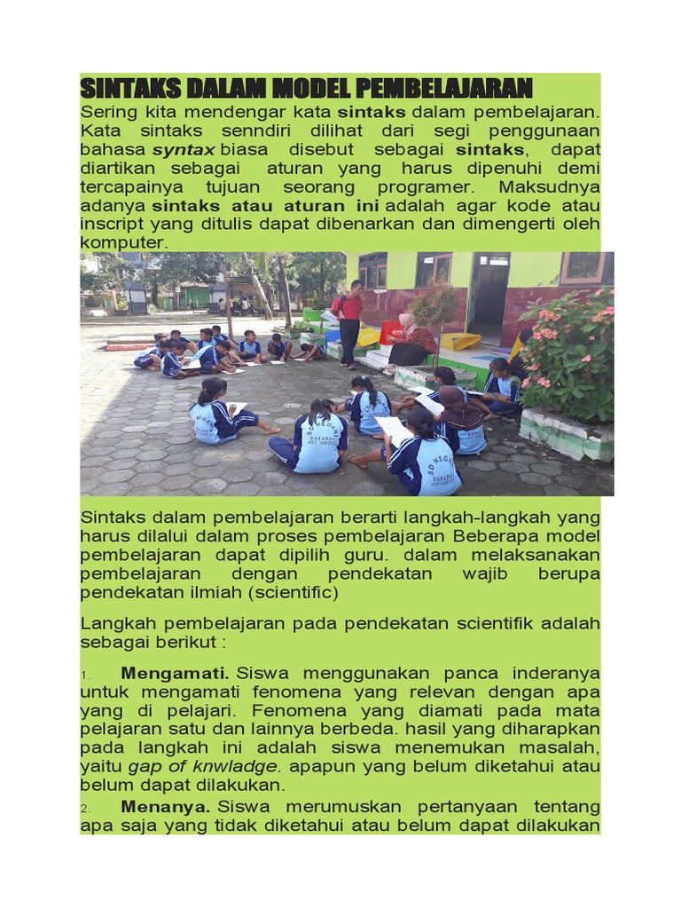 Sintaks Dalam Model Pembelajaran | PDF
