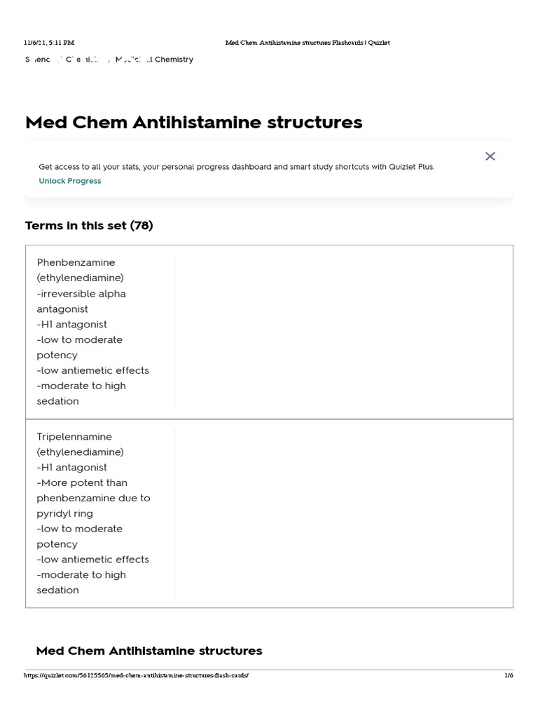 Med Chem Antihistamine Structures Flashcards - Quizlet | PDF
