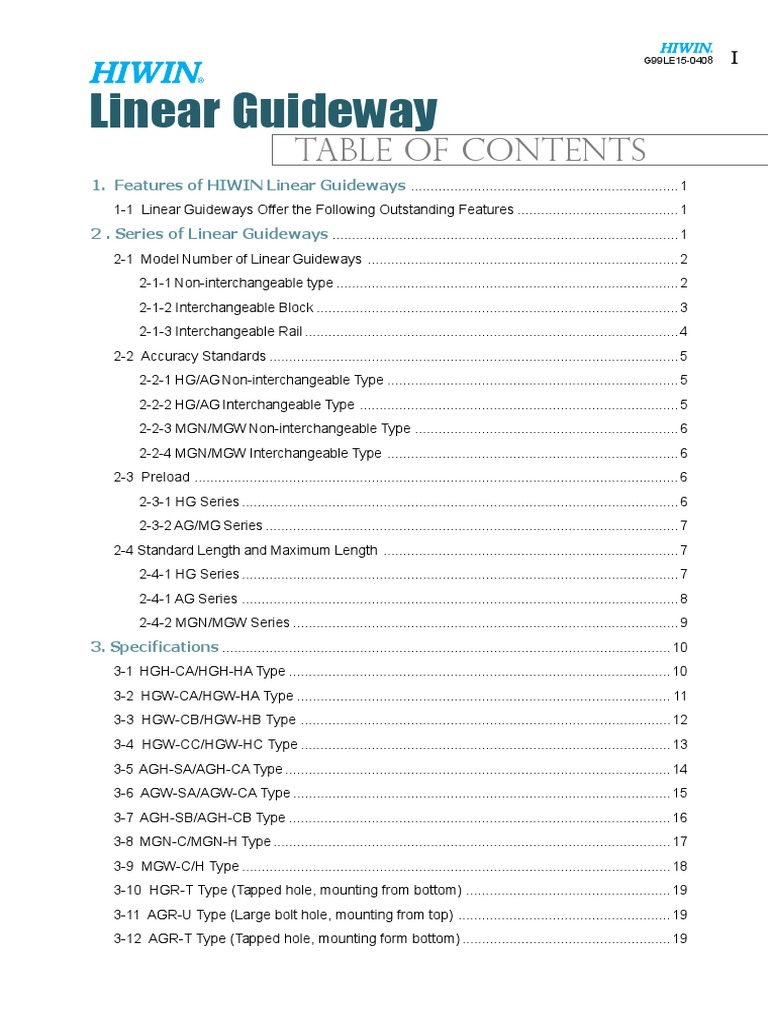 Linear Guideway: 1. Features of HIWIN Linear Guideways 2 - Series of ...
