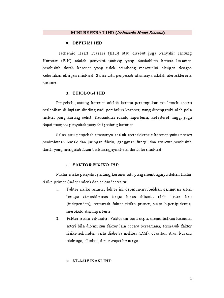 Mini Referat IHD, STEMI, NSTEMI, UNSTABLE ANGINA | PDF