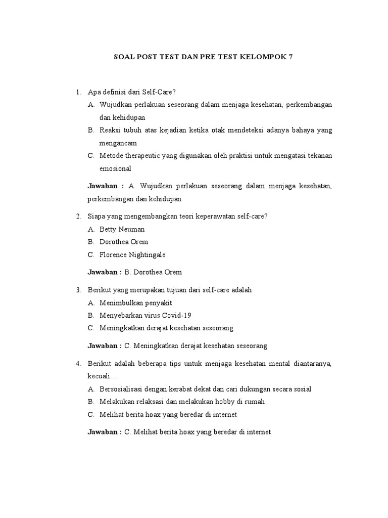 Soal Pre-Test dan Post-Test Self-Care | PDF