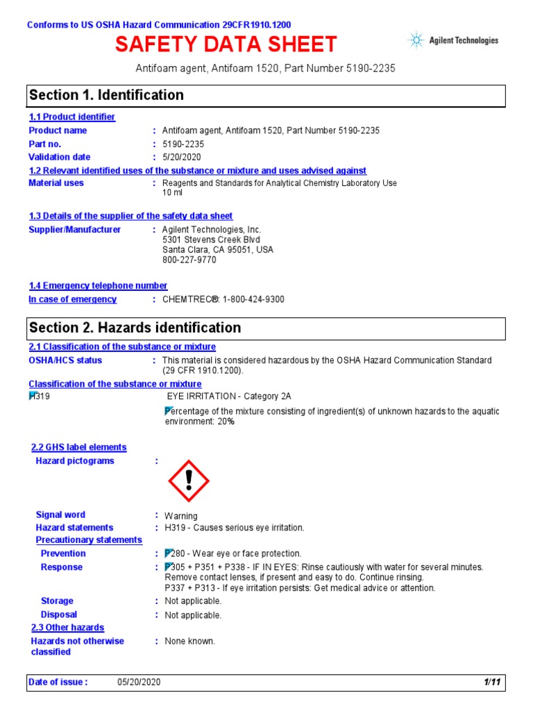 Anti Foaming Liquid-MSDS | PDF | Firefighting | Toxicity