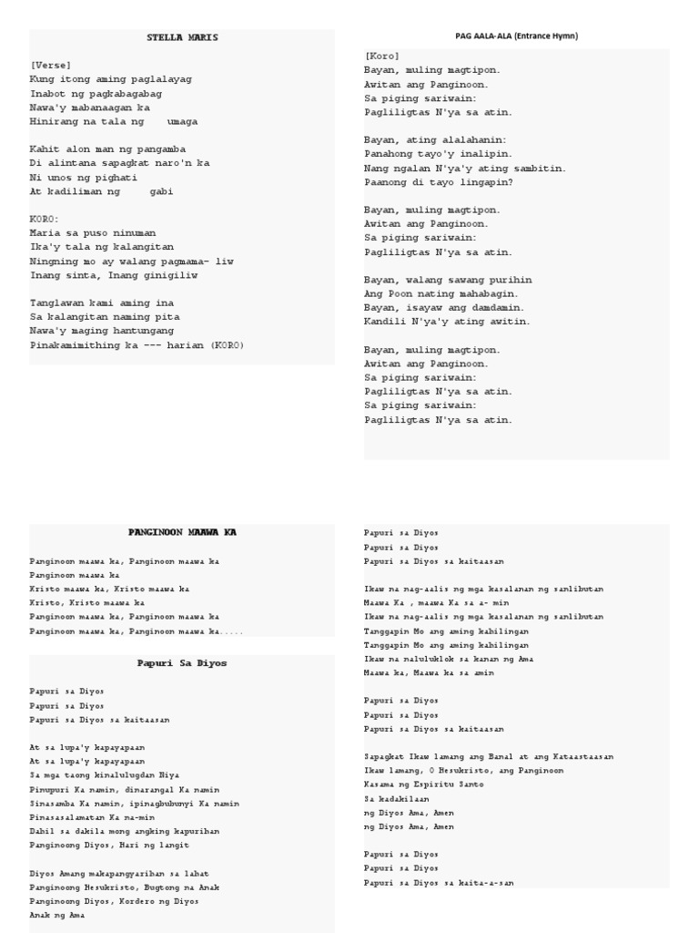 Filipino Mass Songs - LYRICS | PDF