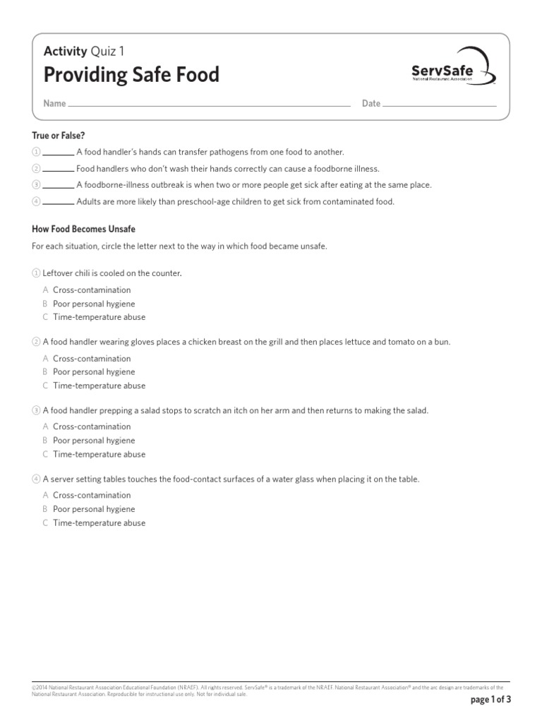 ServSafe Food Manager Chapter Quizzies - Misssing 3 & 4 | PDF | Foods ...