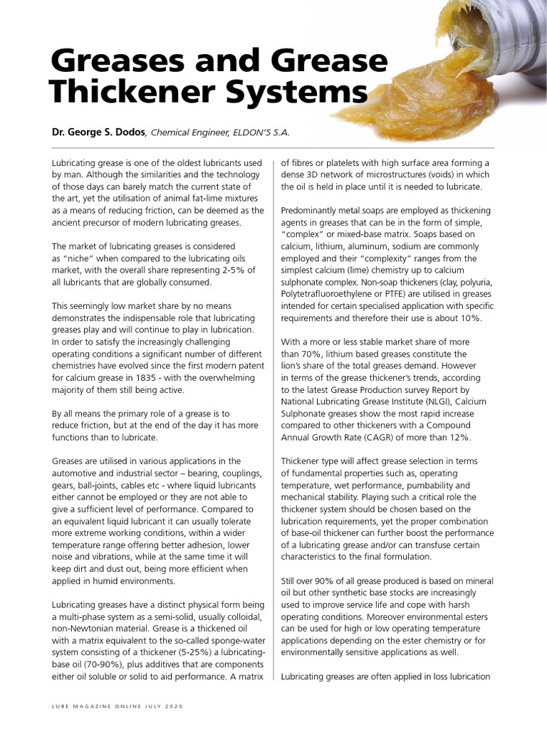 Greases and Grease Thickener Systems: Dr. George S. Dodos, Chemical ...