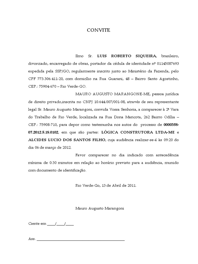 Modelo Carta Convite | PDF