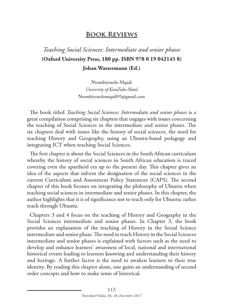 Teaching Social Sciences: Intermediate and Senior Phases: Book Reviews ...