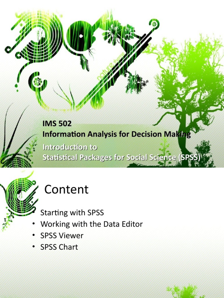 IMS 502 Information Analysis For Decision Making Introduction To Statistical Packages For Social ...