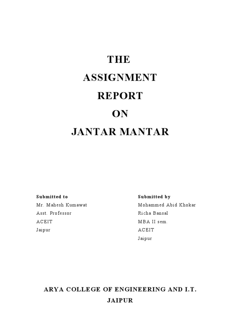 THE Assignment ON Jantar Mantar: Arya College of Engineering and I.T. Jaipur | PDF | Geography ...