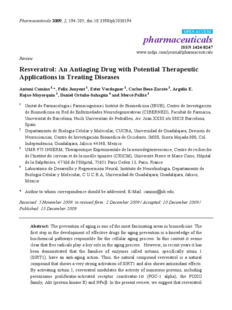 Resveratrol An Antiaging Drug With Potential Therapeutic Applications ...