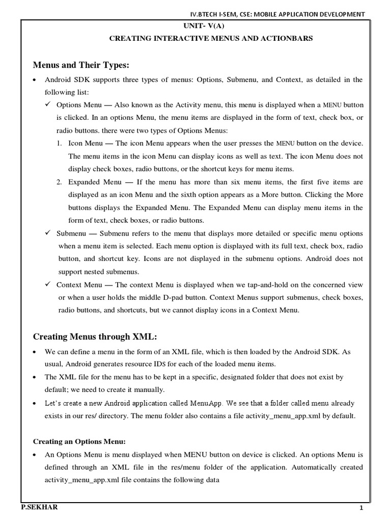 Menus and Their Types:: Unit-V (A) Creating Interactive Menus and Actionbars | PDF | Menu ...
