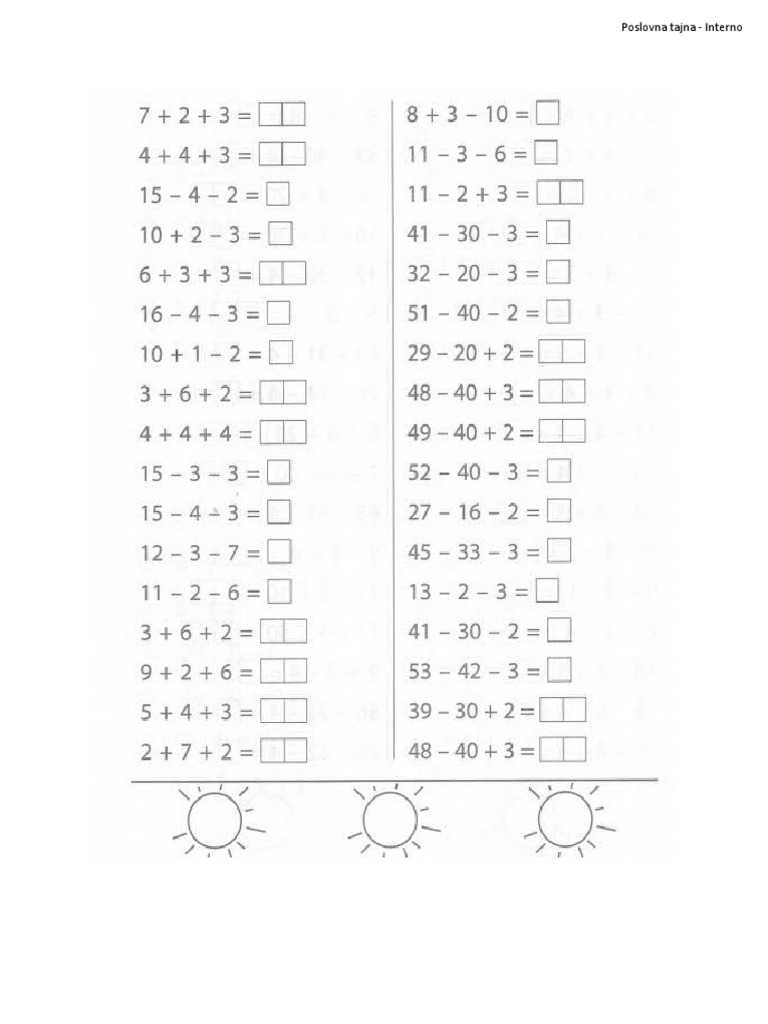 Sabiranje I Oduzimanje Do 100 | PDF