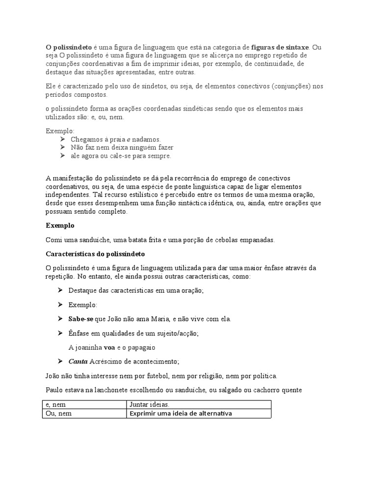 Polissíndeto: Figura de Linguagem e Exemplos | PDF