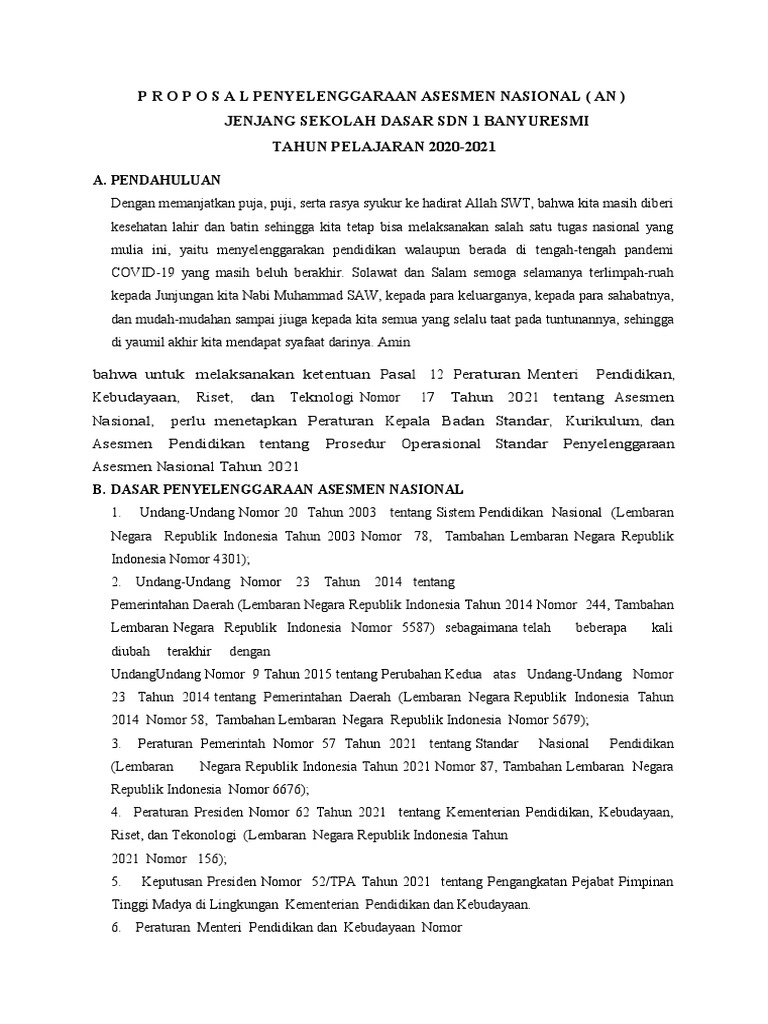 Contoh Proposal ANBK SD 21 | PDF