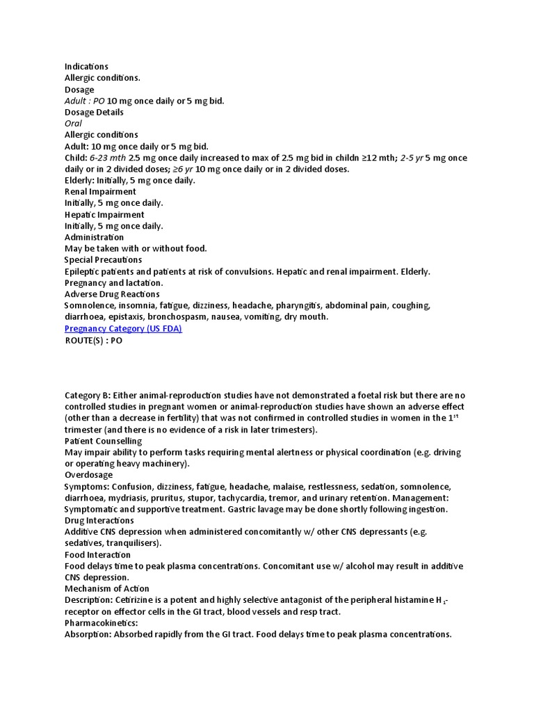 Adult: PO 10 MG Once Daily or 5 MG Bid. Oral: Pregnancy Category (US ...