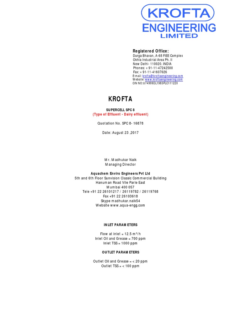 DAF Quote SPC 8 - Aquachem Enviro Engineers PVT LTD | PDF