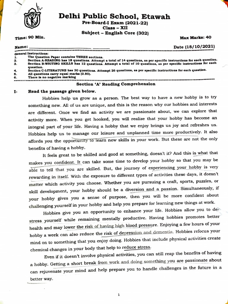 English Paper Dps | PDF