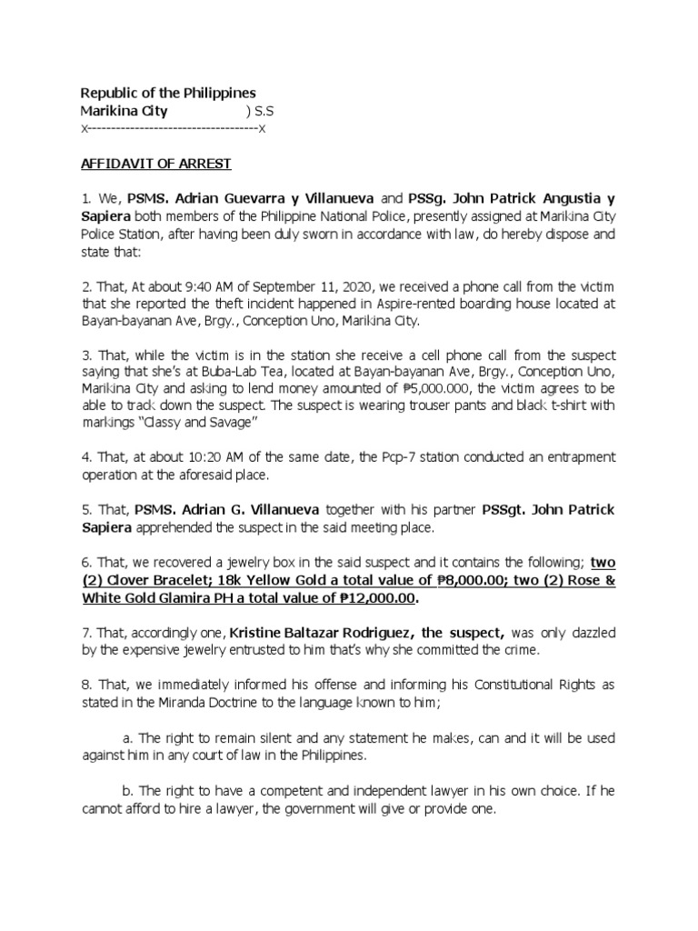 Affidavit of Arrest Theft | PDF | Affidavit | Misconduct