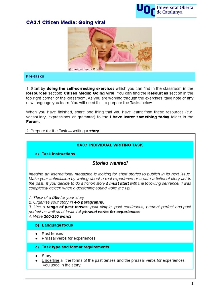 CA3.1 Citizen Media: Going Viral: Pre-Tasks | PDF | Subject (Grammar) | Verb