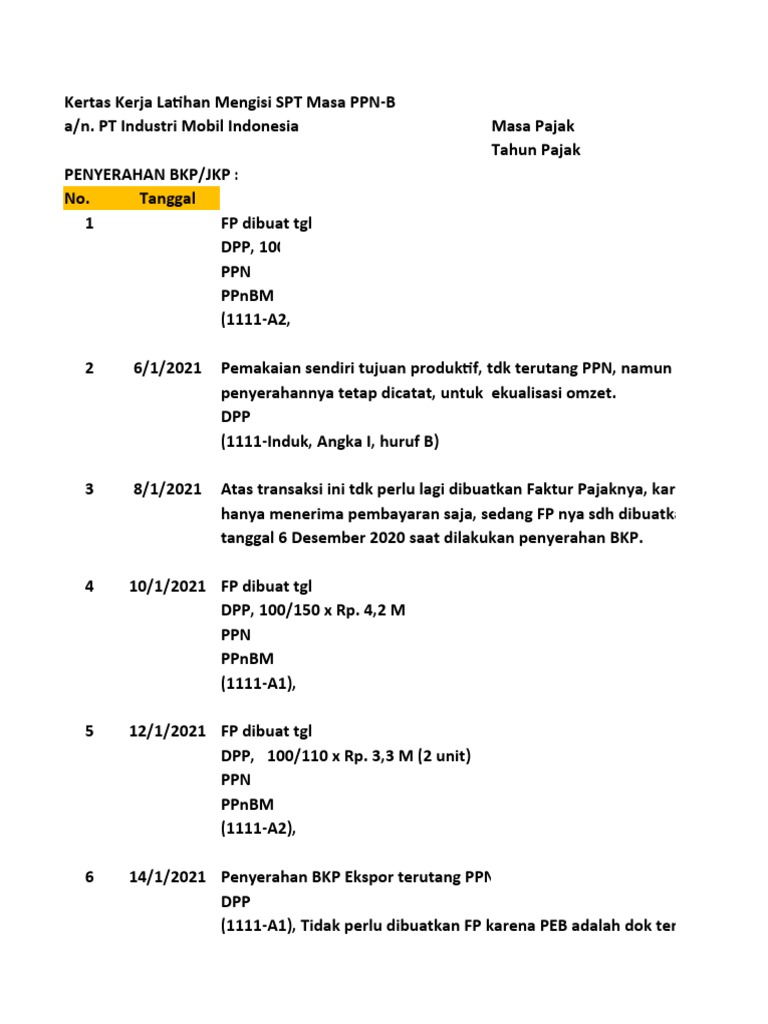 Kertas Kerja (Blank) SPT Masa PPN B | PDF | Pengelolaan Keuangan & Uang