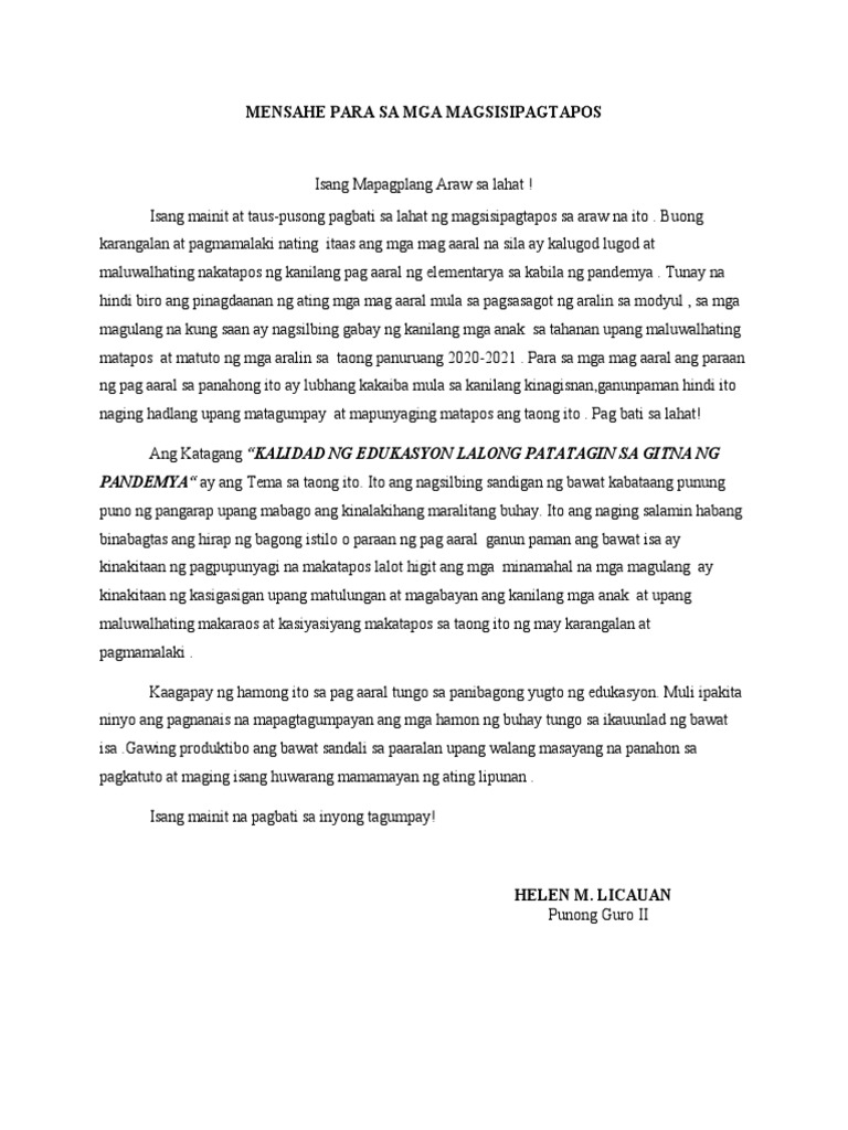 MENSAHE-sa-pagtatapos 3 | PDF