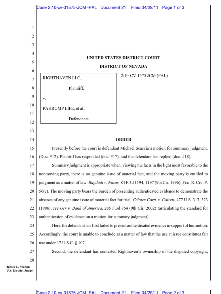 Order Denying Summary Judgment and Order To Show Case | PDF | Summary Judgment | Standing (Law)
