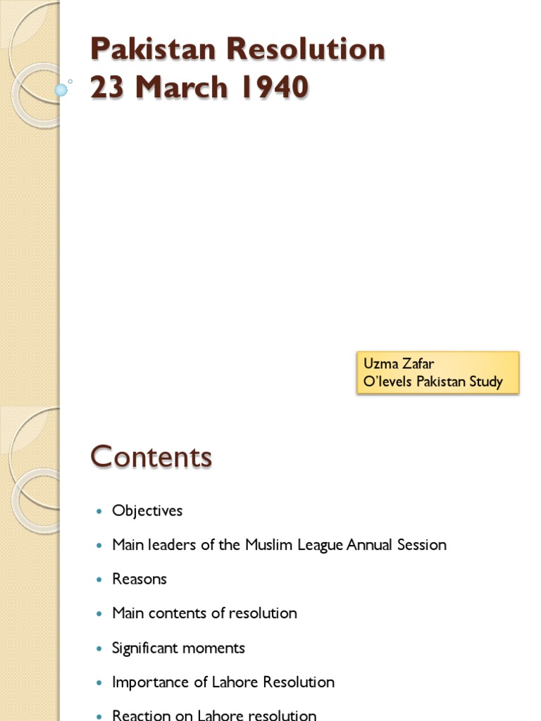 Pakistan Resolution 23 March 1940: Uzma Zafar O'levels Pakistan Study ...
