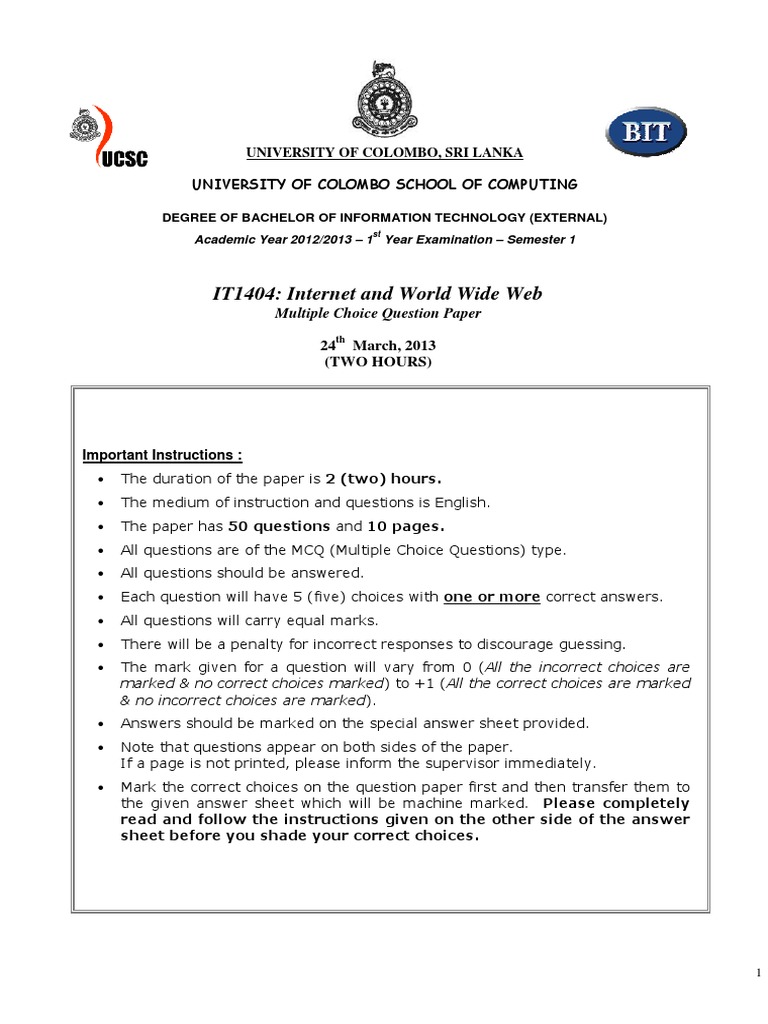IT1404: Internet and World Wide Web: University of Colombo School of Computing | PDF | World ...